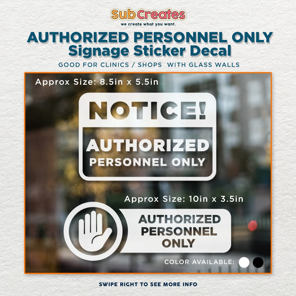 Authorized Personnel Only Sticker Signage Decal - 2 Designs Available ...