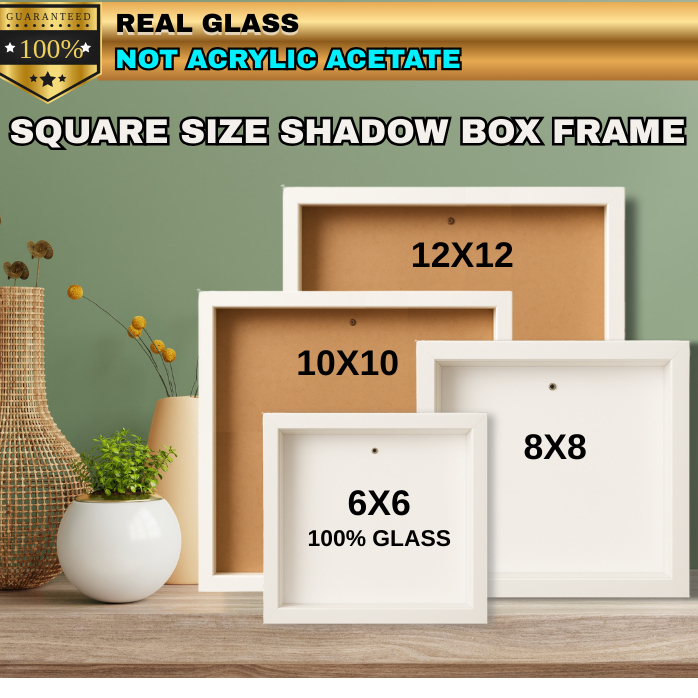 SQUARE SIZES Shadow Box Frame Real GLASS Wooden Flower Frame Preservation DIY Wedding Essentials ...