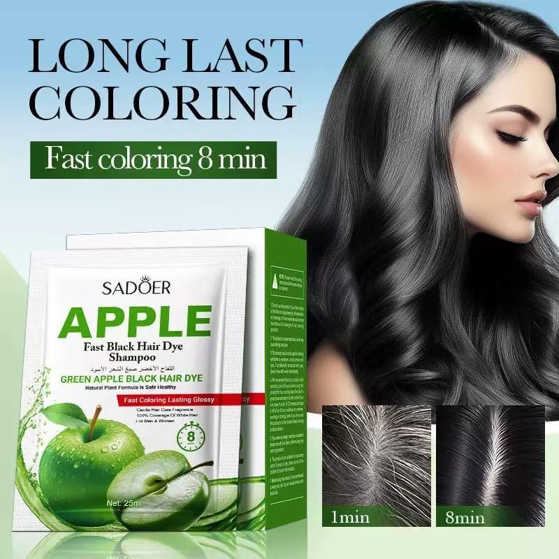 SADOER APPLE FAST BLACK HAIR DYE SHAMPOO SACHET 1PC 25ML | Shopee Singapore