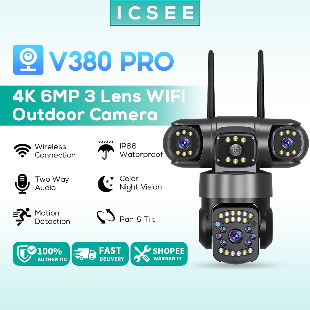 V380 Pro CCTV Camera Three Lens 4K 6MP PTZ Outdoor Waterproof Wireless ...