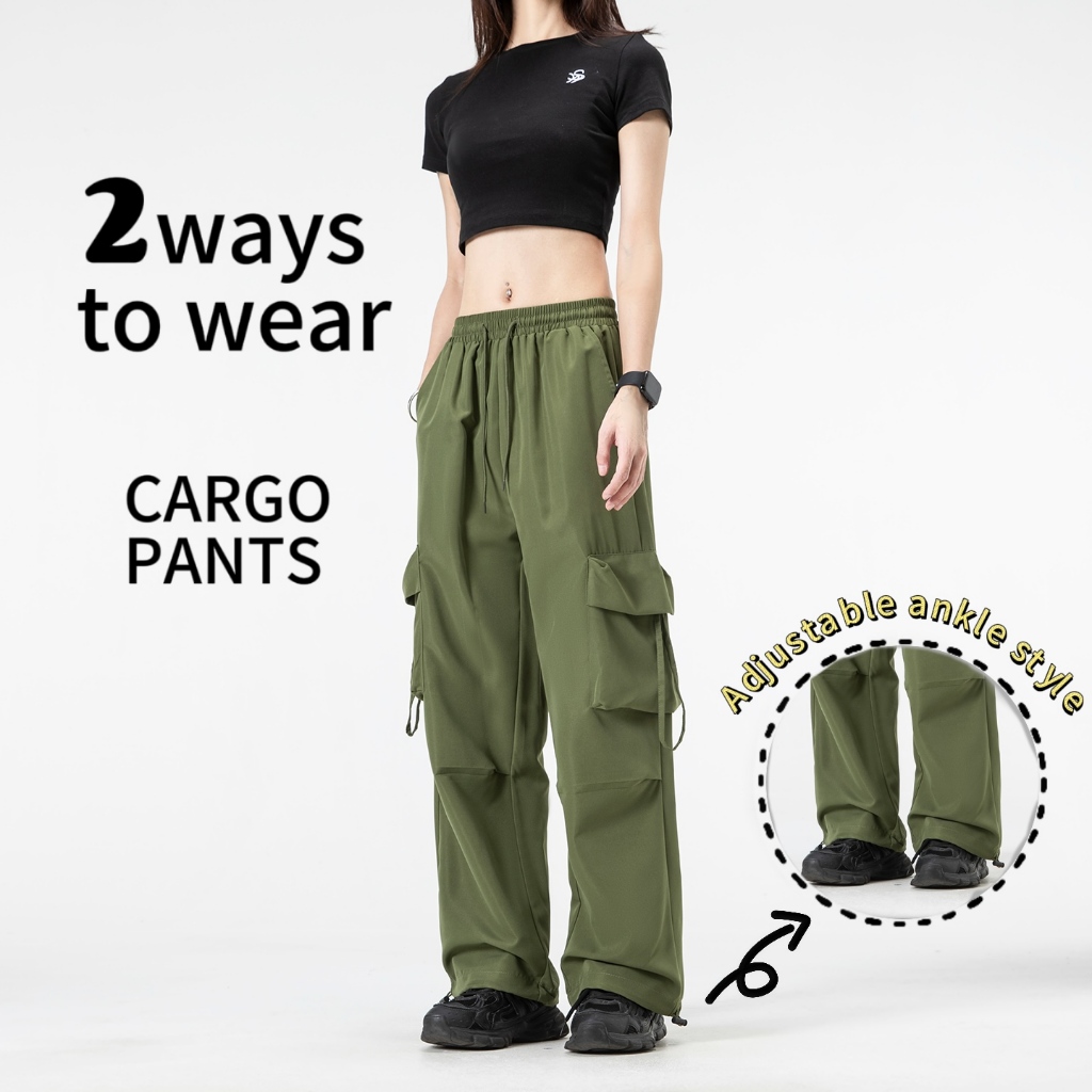 Korean Fashion Cargo Pants For Women High Waist Casual Loose Wide Leg ...