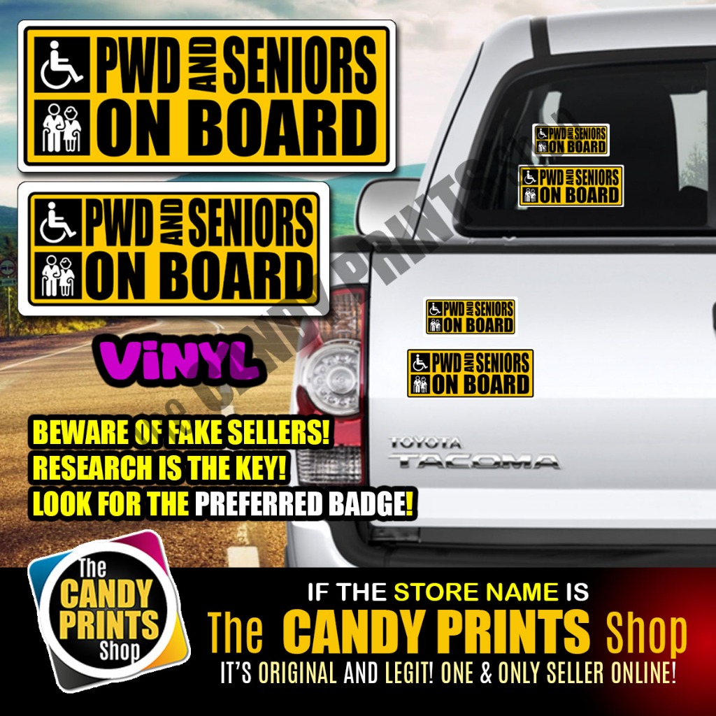 PWD AND SENIOR CITIZENS ON BOARD Vinyl (Non-Magnetic) Car Stickers ...
