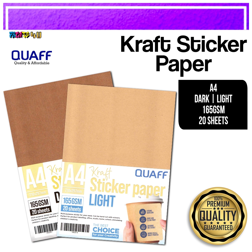 A4 Size Quaff Kraft Sticker Paper Dark/Light 165gsm Inkjet Sticker ...