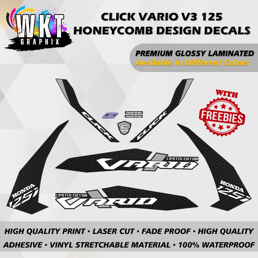 HONDA CLICK VARIO V3 125 HONEYCOMB DESIGN DECALS STICKER (WATERPROOF ...