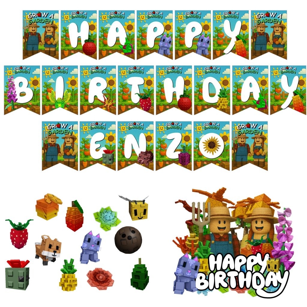 Grow A Garden Theme Birthday Party Banner Cupcake Cake Topper ...