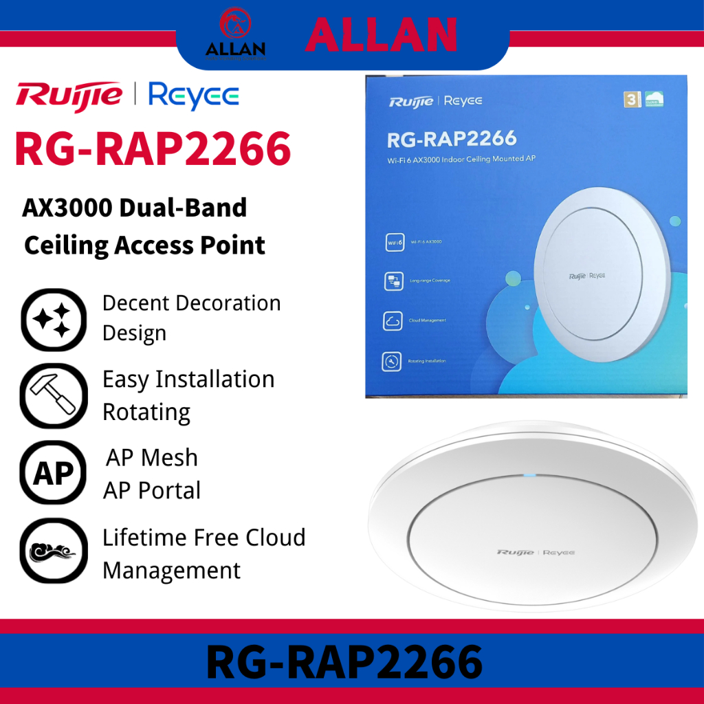 Ruijie Reyee RG-RAP2266 Reyee Wi-Fi 6 AX3000 Indoor Ceiling-Mount ...