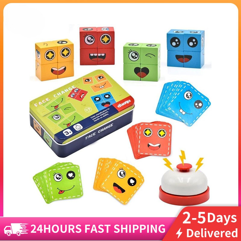 72PCS Wooden Face Changing Magic Cube Game Expression Puzzle Building ...