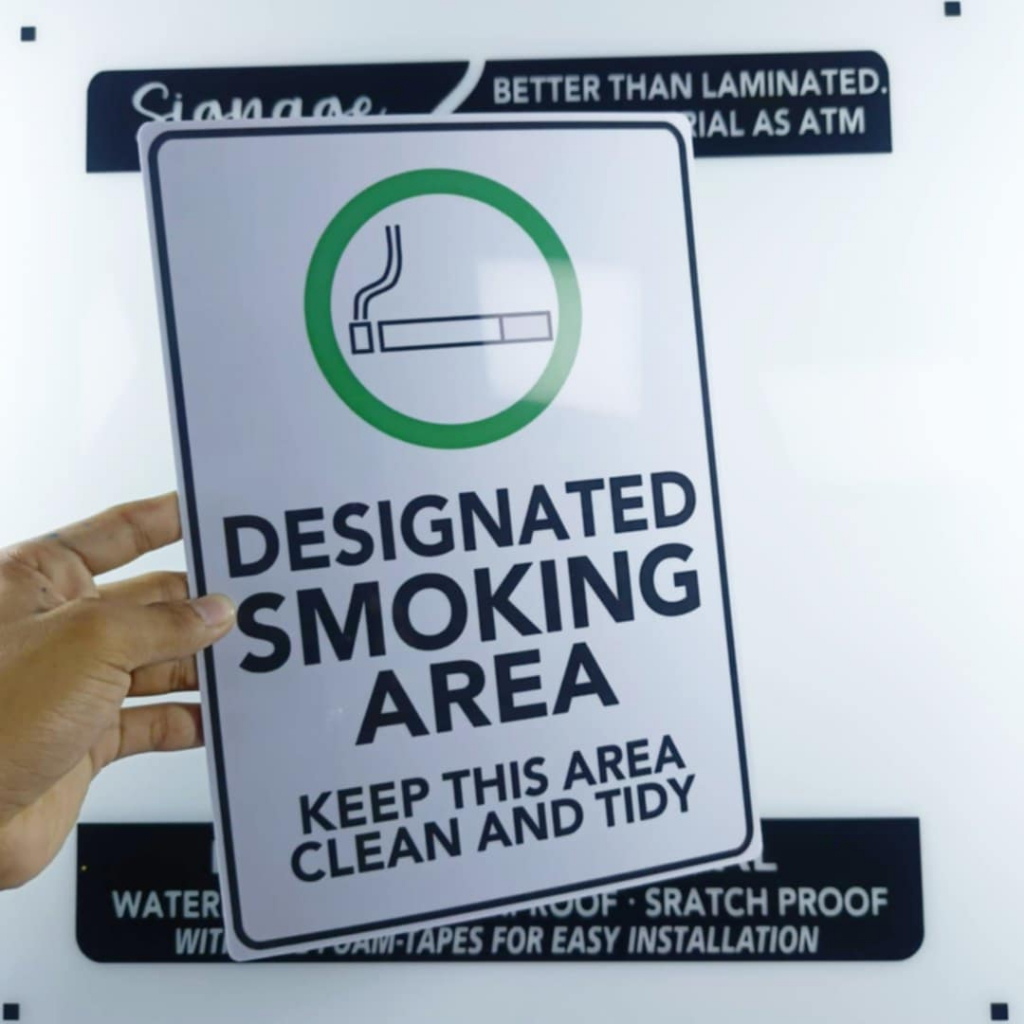 SIGNAGE - DESIGNATED SMOKING AREA - PVC PLASTIC MATERIAL SIGNAGE ...