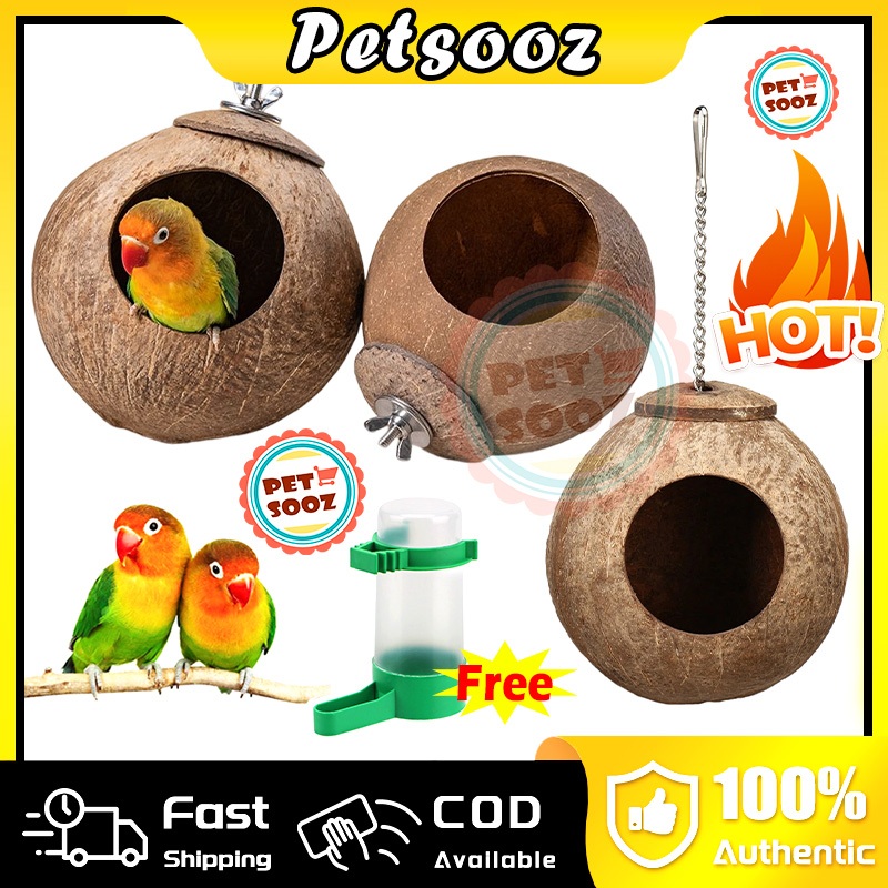 Natural Coconut shell Bird nest Wooden love birds Bird house for parrot ...