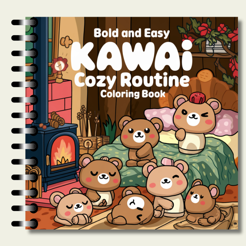Kawaii Bear Cozy Routine Book Bold and Easy Kids Coloring Book Adult ...