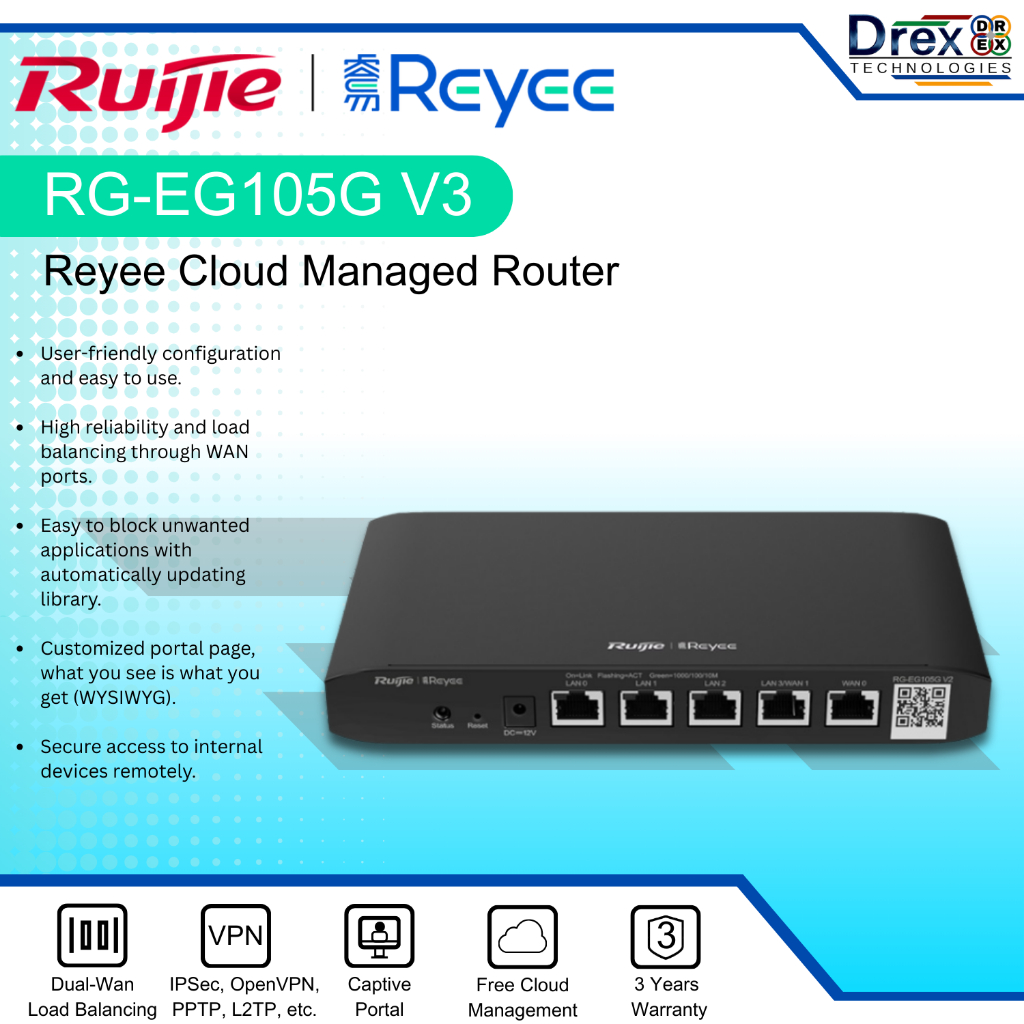 RUIJIE/REYEE RG-EG105G V3 Reyee Cloud Managed Router | Shopee Singapore