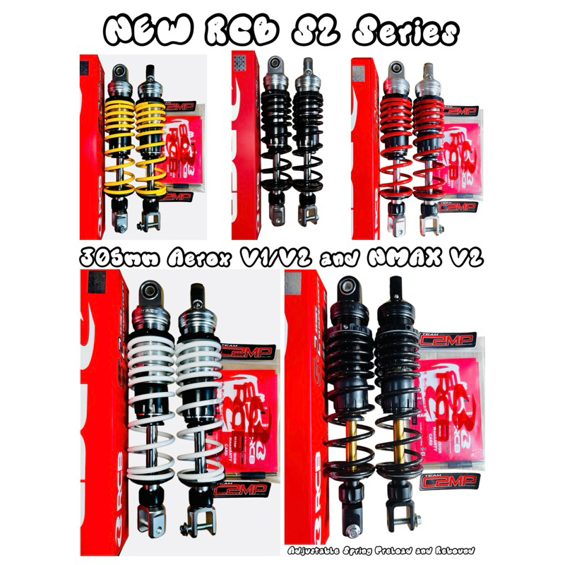 NEW RCB Dual Shock Absorber S2 Series 305mm Aerox V1 and V2 , NMAX V2 ...