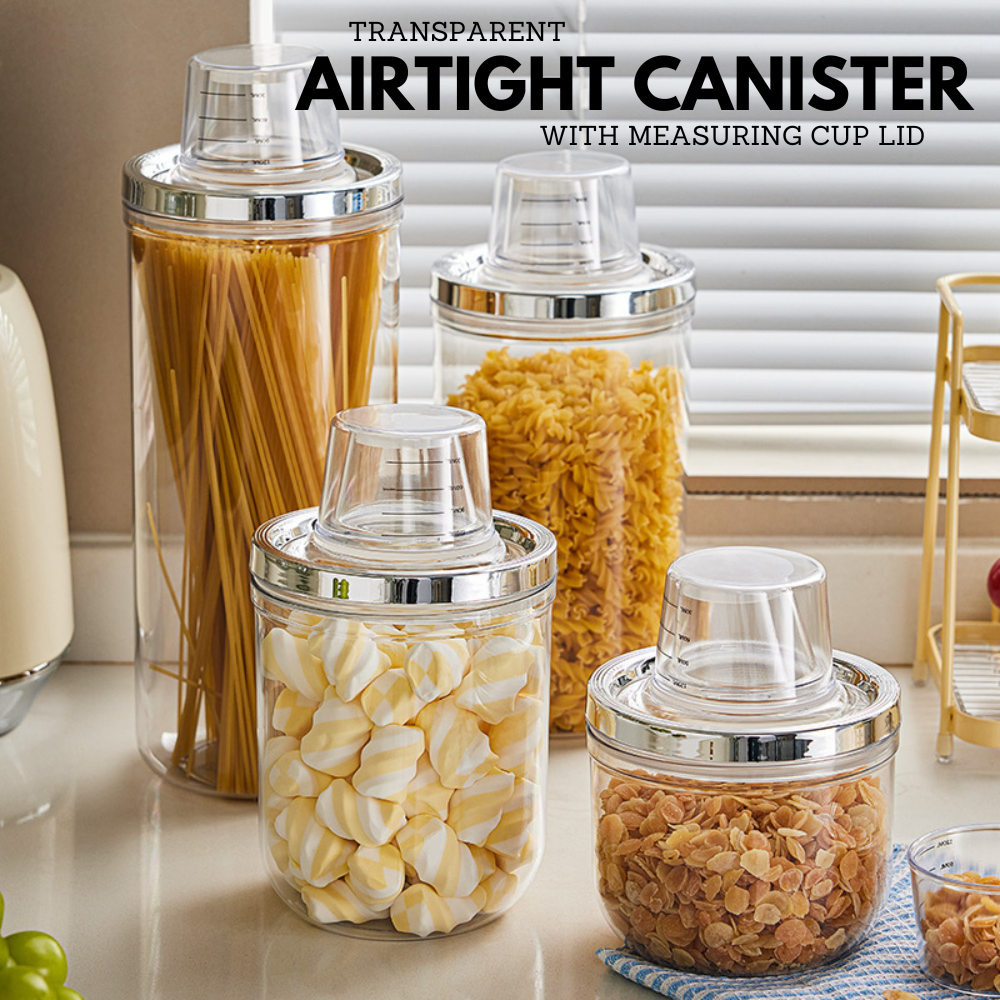 Transparent Airtight Canister with Measuring Cup Lid Dust Insect ...