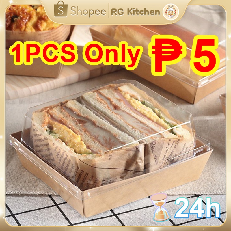 Kraft Sushi Tray Sandwich Box with Lid Pastry Dessert Box Baking Clear ...