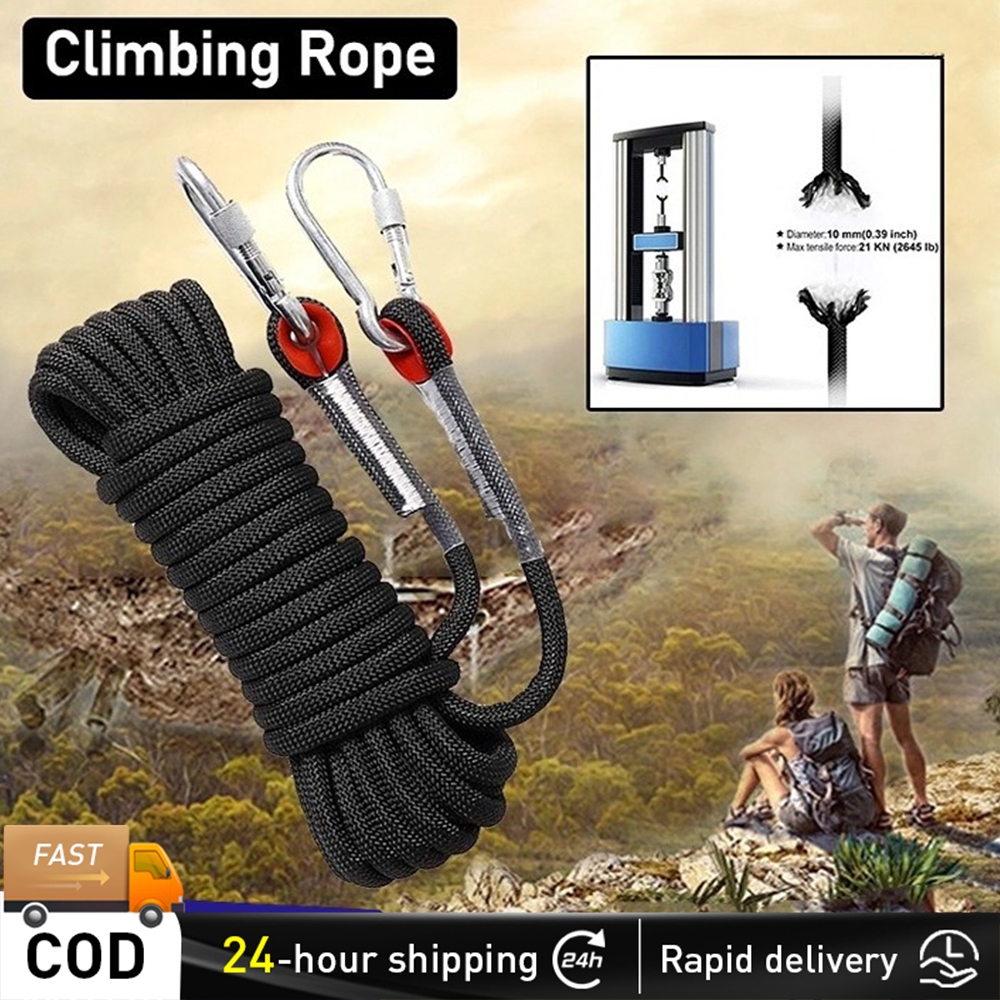 JYP Static Utility Rope Safety Rope Climbing Rappelling Rescue Escape 10m 20m with Carabiners ...