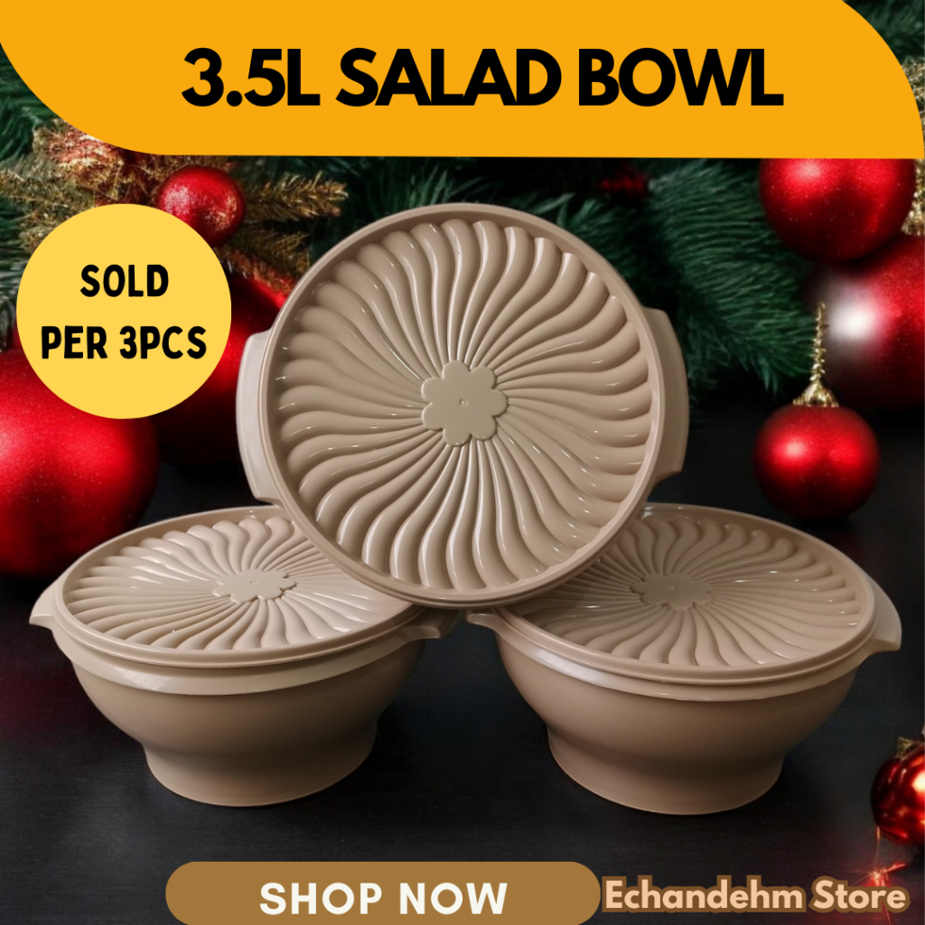3.5L Aesthetic Salad Bowl with Cover Set 3pcs Package Cereal Bowl Food ...