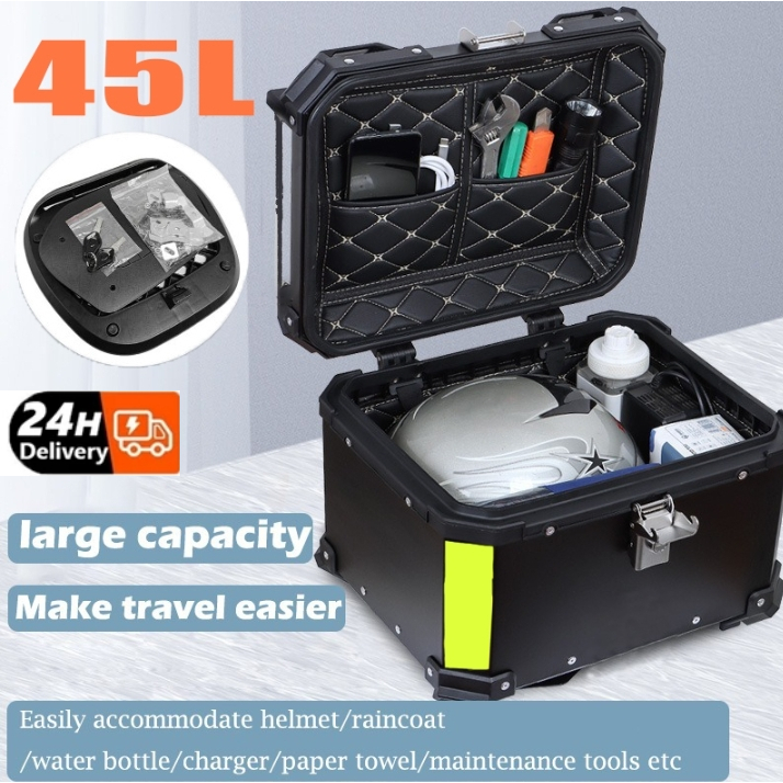 Top Box for Motorcycle Tail Box 45L Helmet Box Universal Backrest Large ...