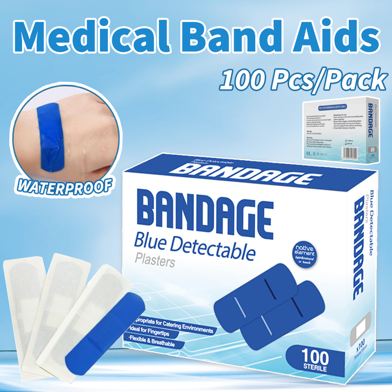 100pcs/box Waterproof Band Aid Blue Metal Detectable Bandage For Wounds ...