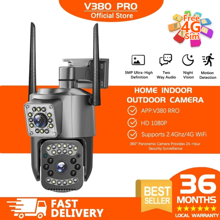 CCTV Camera V380 Pro Dual Lens Wi-Fi 4G SIM Outdoor Ip Security 4K 8Mp Night Vision two-way call ...
