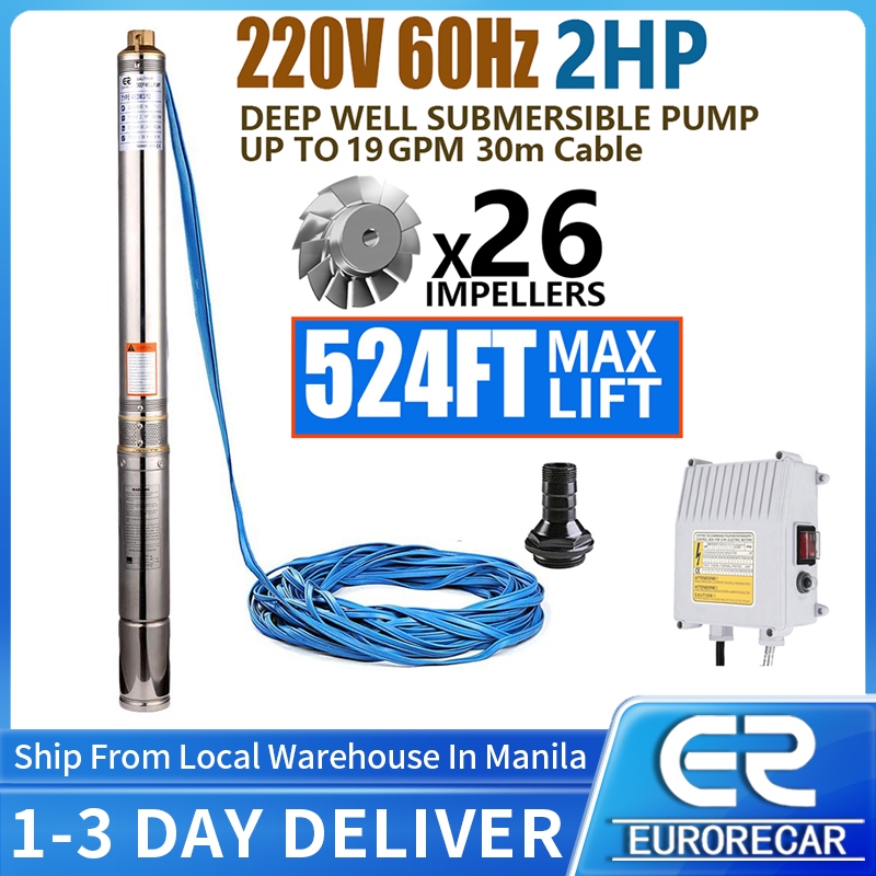 3" Submersible Pump 2HP 220V/60Hz Stainless Steel Single Phase Deep ...