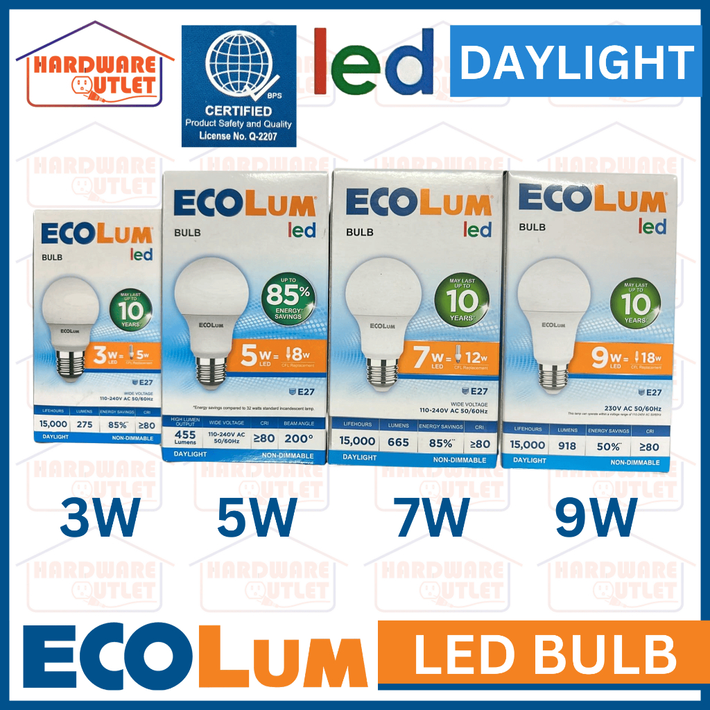 Ecolum LED Bulb DAYLIGHT by Firefly Assorted Wattage 3W 5W 7W 9W ...