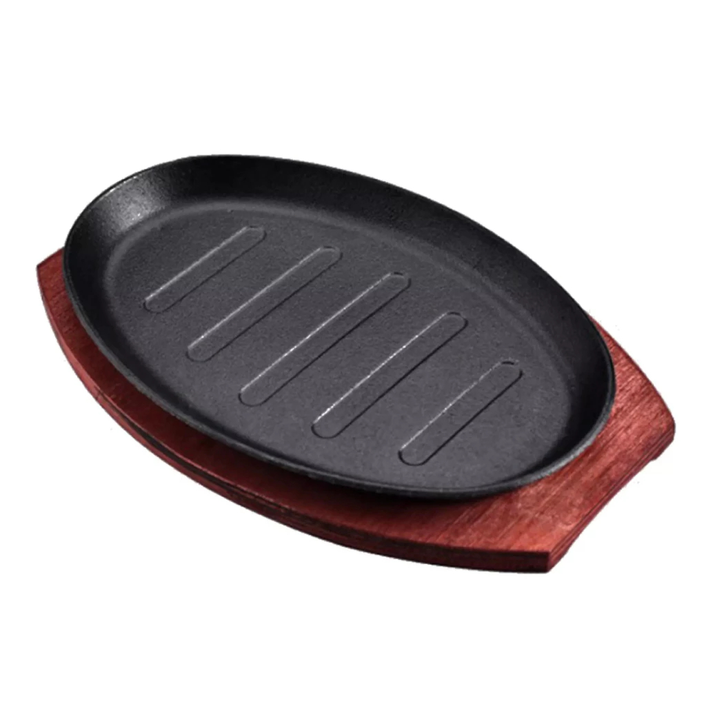 Sizzling Plate Cast Iron Oval Shape With Wooden Base 10 Inch/8Inch ...