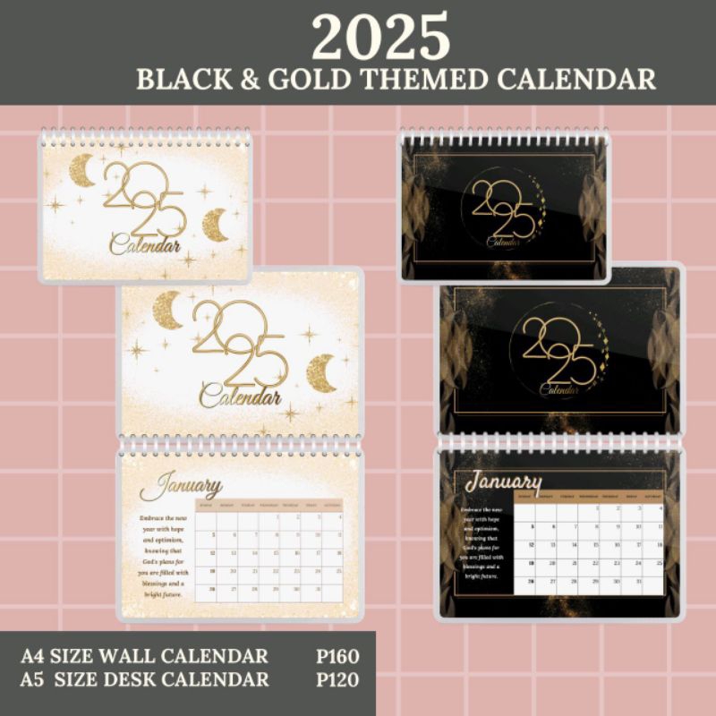 2025 Calendar Aesthetic Design Black and Gold Themed | Shopee Singapore