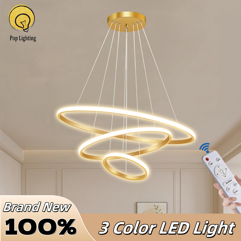 Tricolor LED Chandelier 3 rings Pendant Lamp Dining Room Living Circle ...