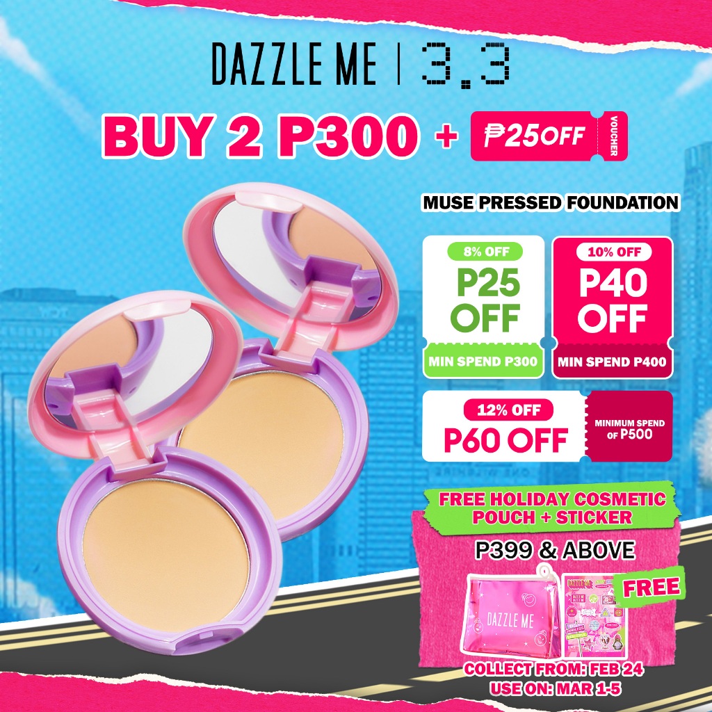 DAZZLE ME B1T1 Muse Pressed Foundation - Oil Control Sweat Proof Smooth ...