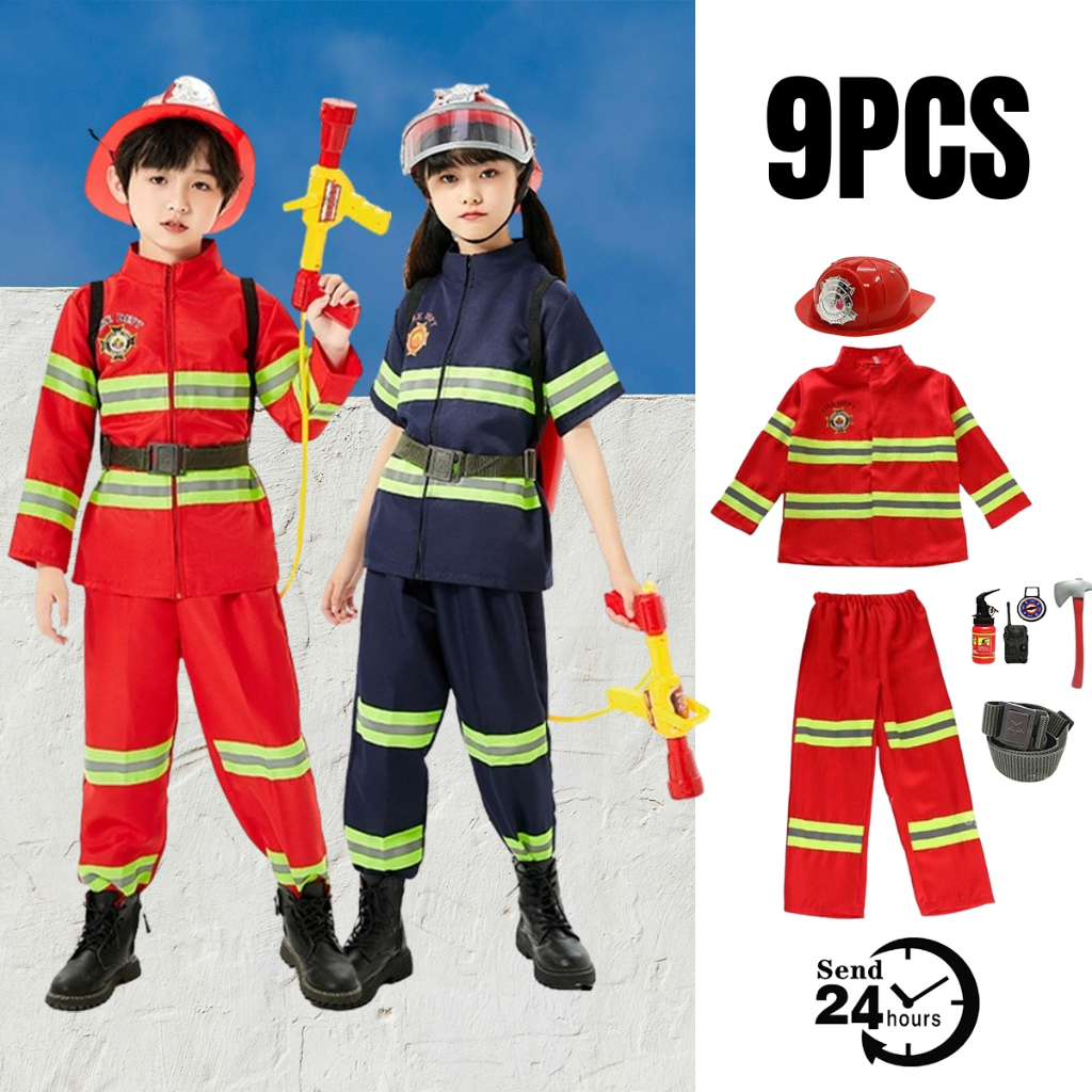 Kids Sam Fireman Costume Uniform Cosplay Children Clothing Boy Girl ...