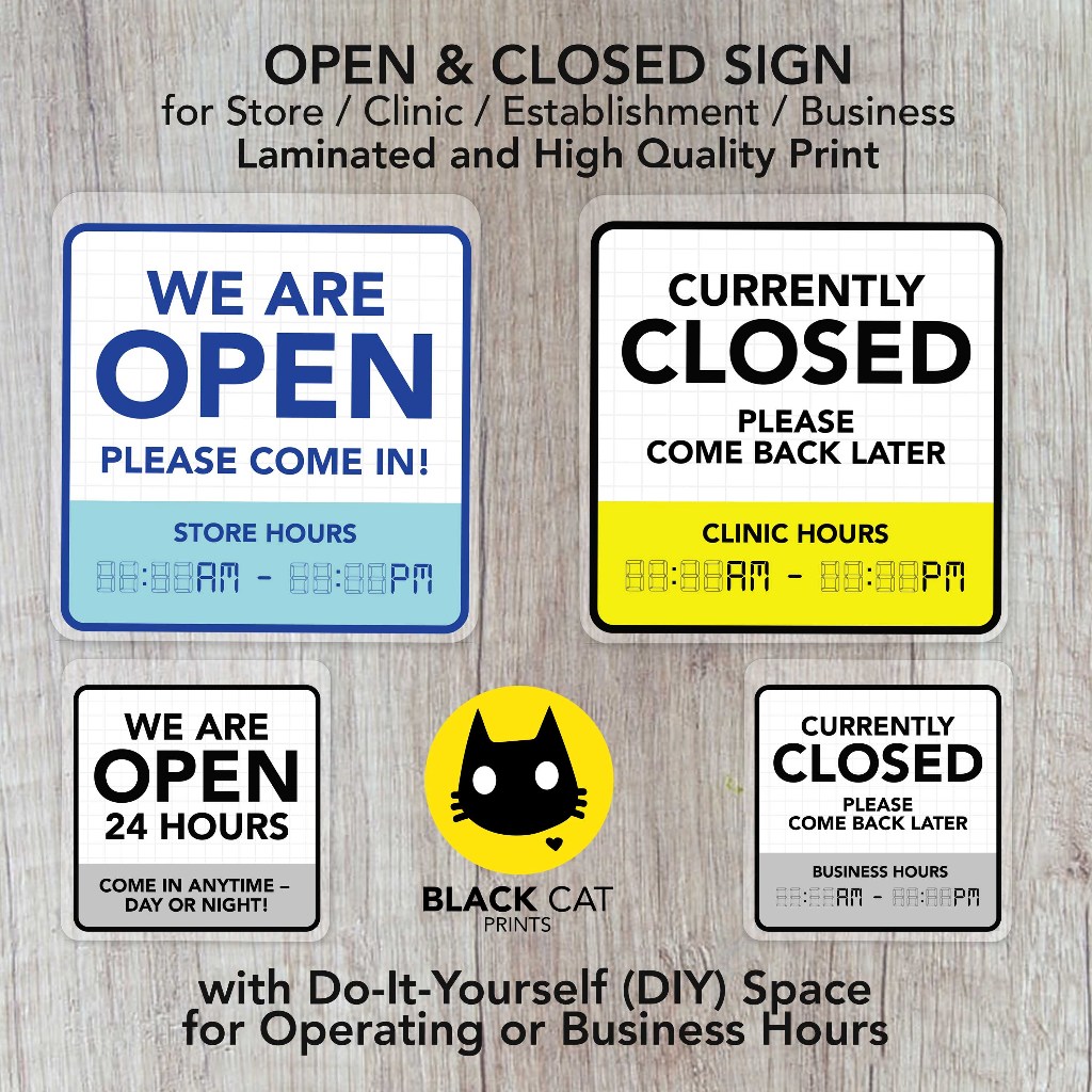 Open and Closed Sign with DIY Operating or Business Hours / Signage ...