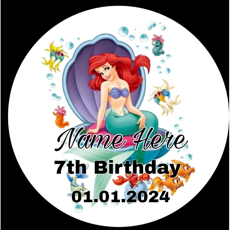 Disney Princess, Little Mermaid theme birthday sticker label ...