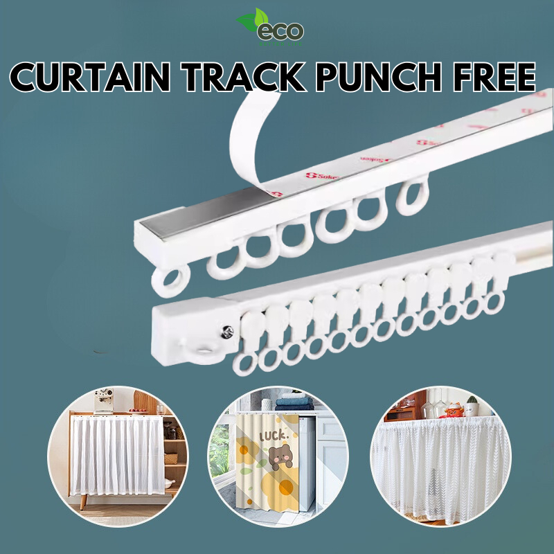 Adjustable Ceiling Curtain Track Paste Slide Rail Self-Adhesive No Need ...