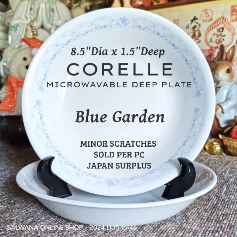 8.5" CORELLE USA BLUE GARDEN MICROWAVABLE DEEP PLATE • Japan Surplus ...
