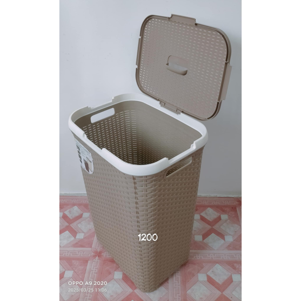 LAUNDRY BASKET RATTAN CANE PLASTIC 1200 (Mocha) | Shopee Singapore