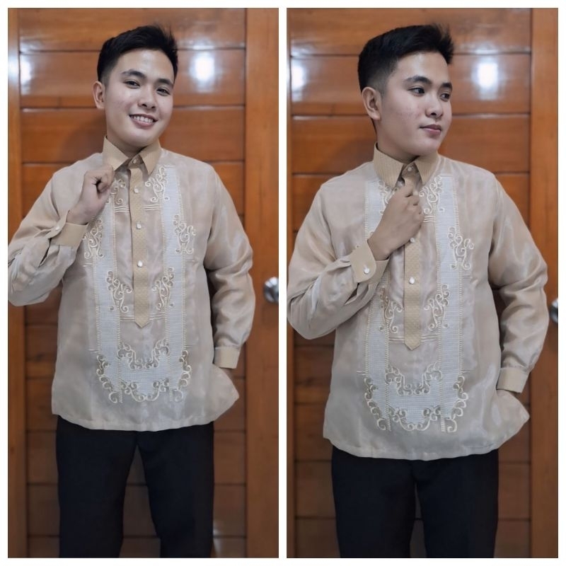 Men's modern Barong tagalog BW 04 moccah Geena lining(random burda ...