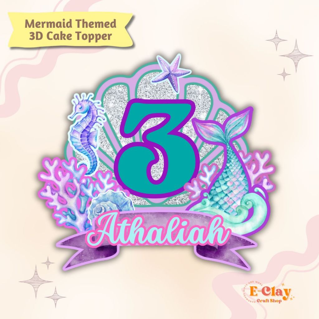 Mermaid Themed Cake Topper / Mermaid 3D Cake Topper / Mermaid Layered ...