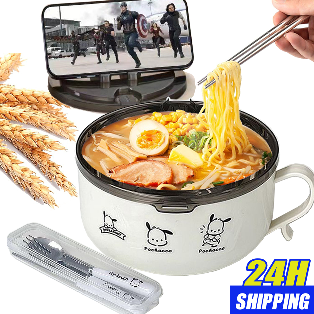 1200ML Instant Noodle Bowls Large Capacity 304 Stainless Steel Quick Ramen Bowl Cup with Lid ...