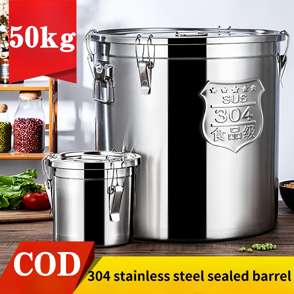 stainless rice dispenser 50kg/50kilos big rice cylinder barrel with lid ...