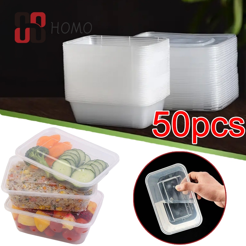 (50pcs) Microwavable Food Container Rectangle Disposable Plastic Fast ...