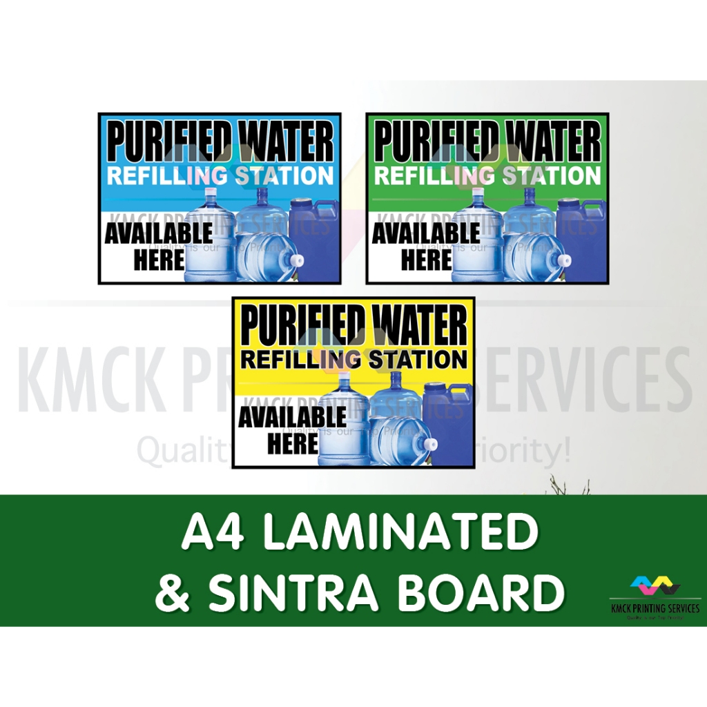 Purified Water Refilling Station Available Here Signages Laminated ...