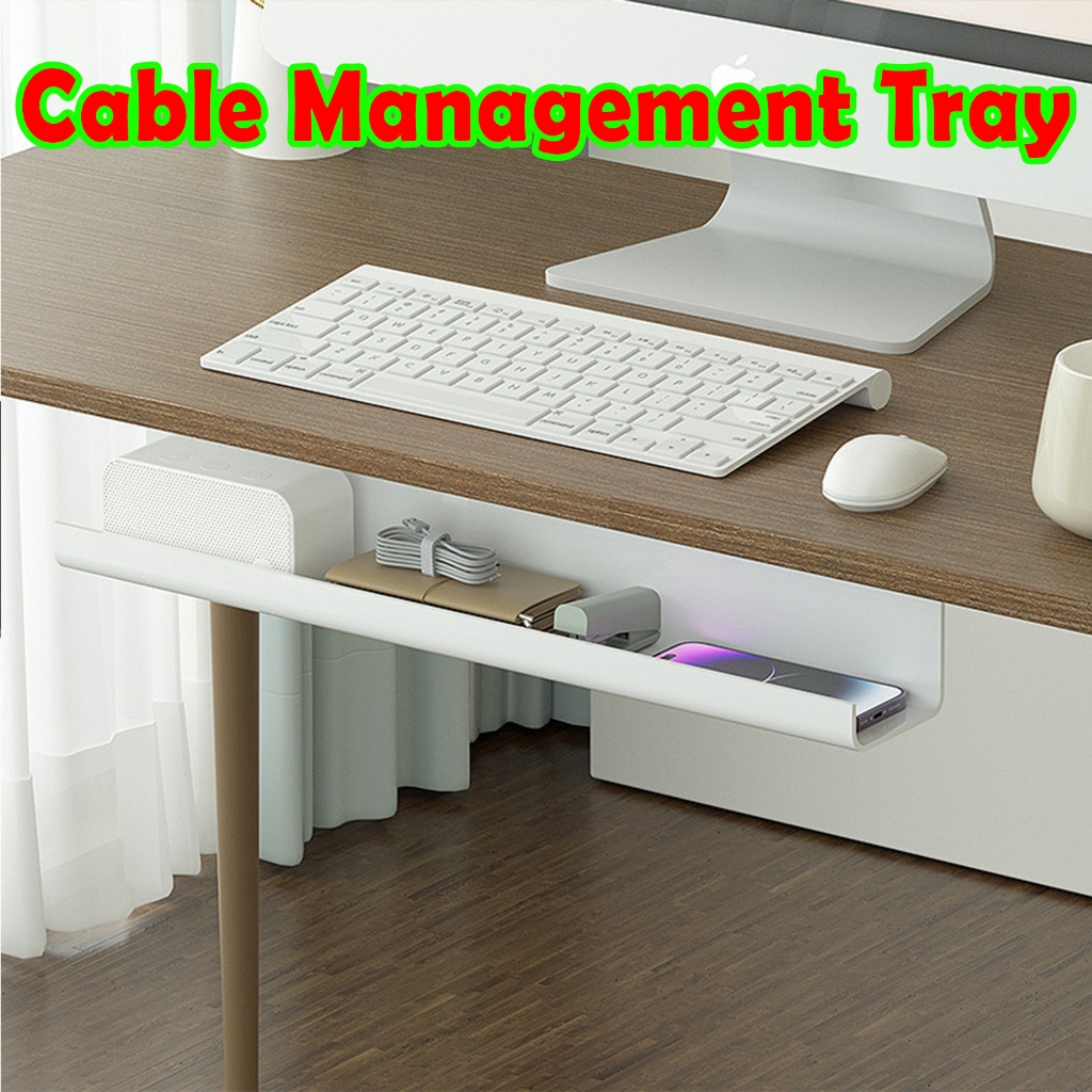 No-Drill Under Desk Cable Management Tray Table Cable Tray Socket Cable ...
