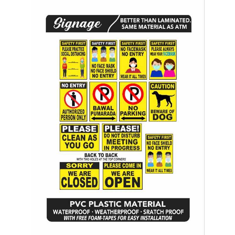 PVC Plastic A4 signage for walls and gates and establishments yellow ...