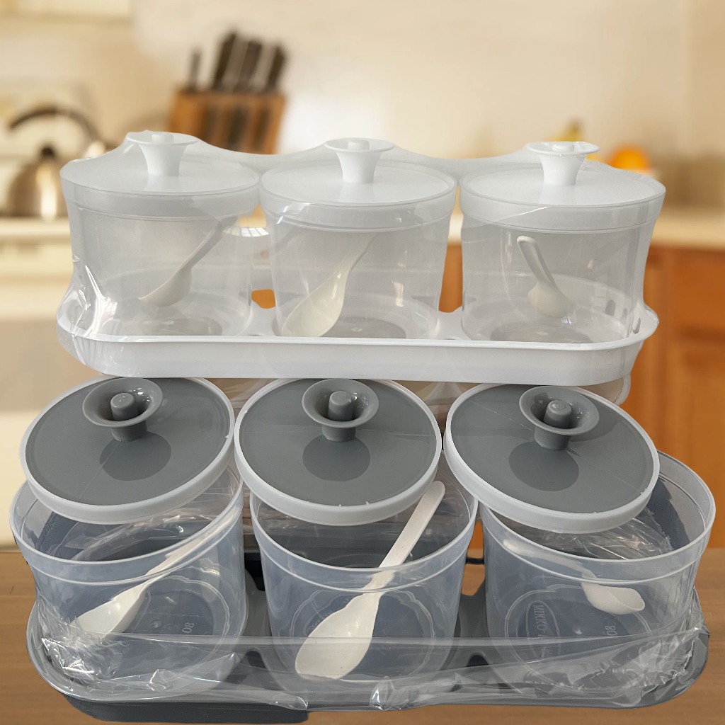 Plastic Pull Lock Canisters 3-pack With Teaspoons Included Sugar Spice ...