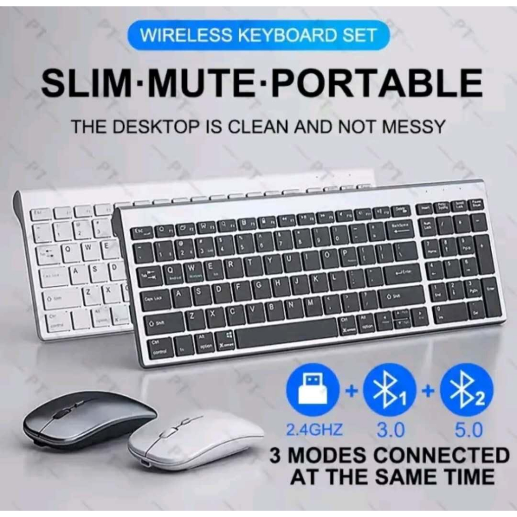 Full-size Rechargeable Wireless Bluetooth Keyboard and Mouse Set with ...