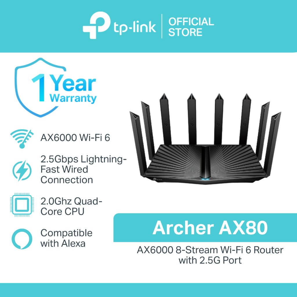 TP-Link | Archer AX80 | Dual-Band | 2.5G Multi-Gigabit Port | AX6000 | 8-Stream | Wi-Fi 6 ...