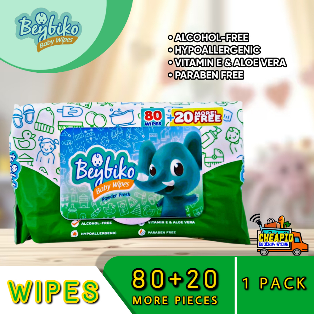 Beybiko Powder Fresh babybwipes 80+20sheets (1pack) | Shopee Singapore