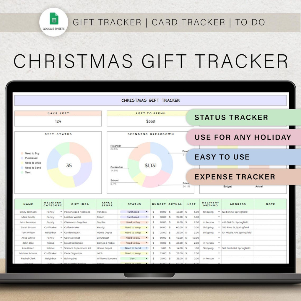 Digital Planner, Christmas Gift Tracker Spreadsheet Christmas Gift ...