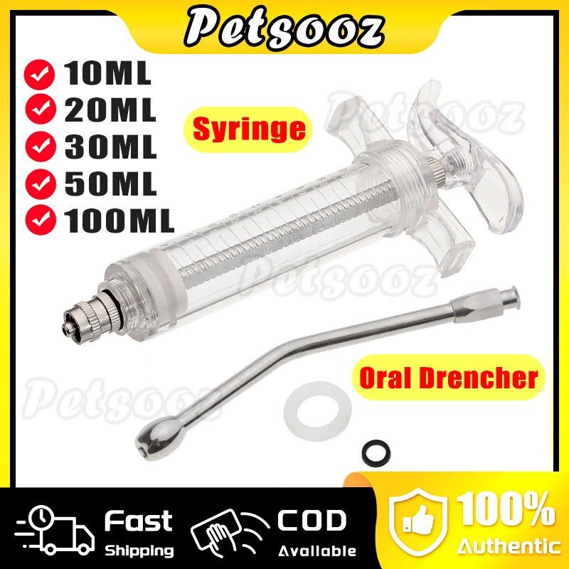 10/100ML Fiber glass syringe Heavy duty syringe for piglet cow goat ...