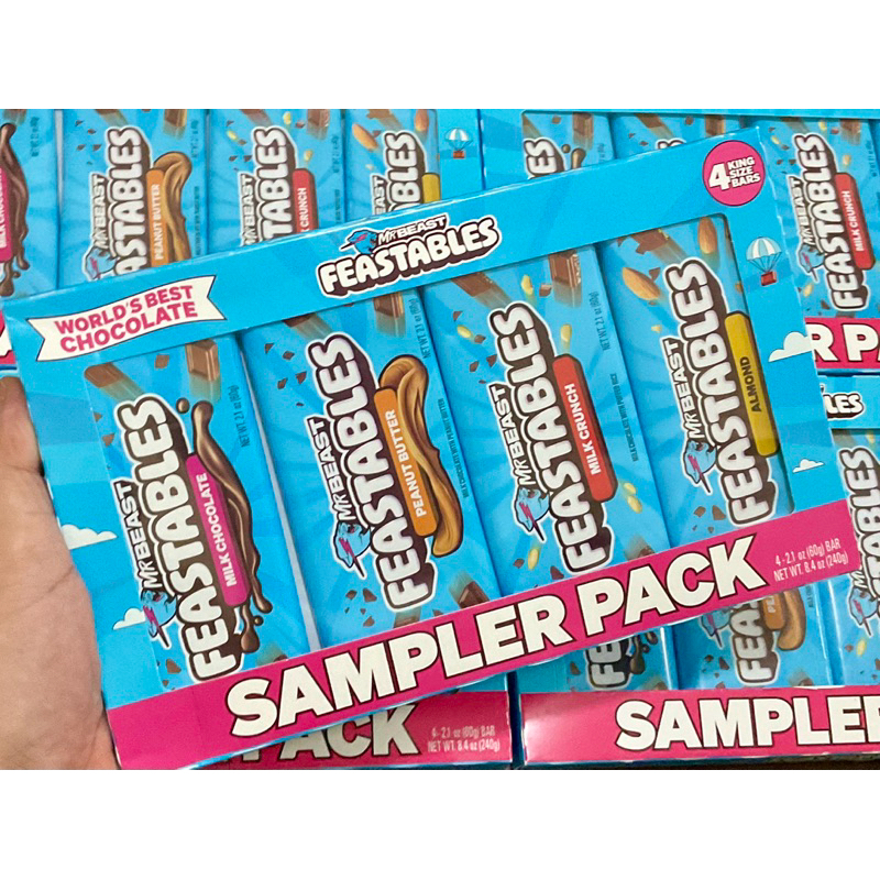 Mr. Beast Feastables Sampler Pack 4 x 60grams Milk Chocolate, Peanut ...